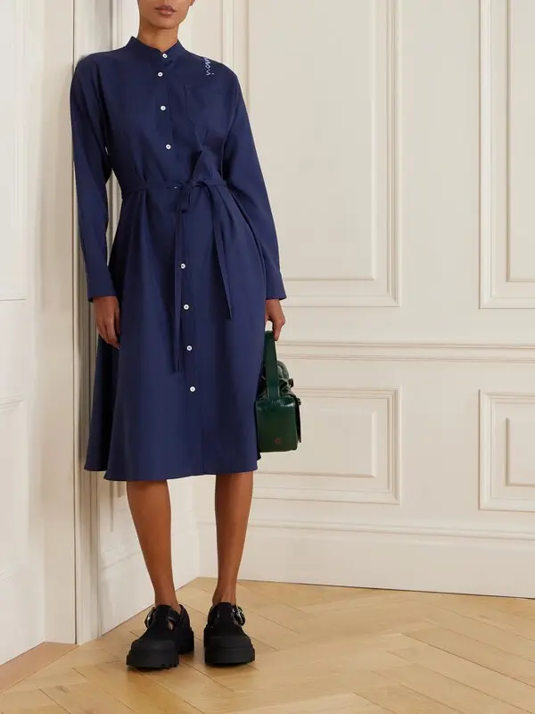 Marni Embroidered Wool-twill Midi Shirt Dress