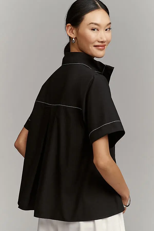 Maeve Popover Swing Top With Chest Pockets - Black