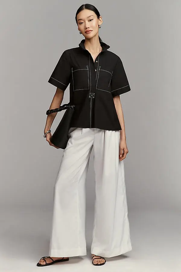Maeve Popover Swing Top With Chest Pockets - Black