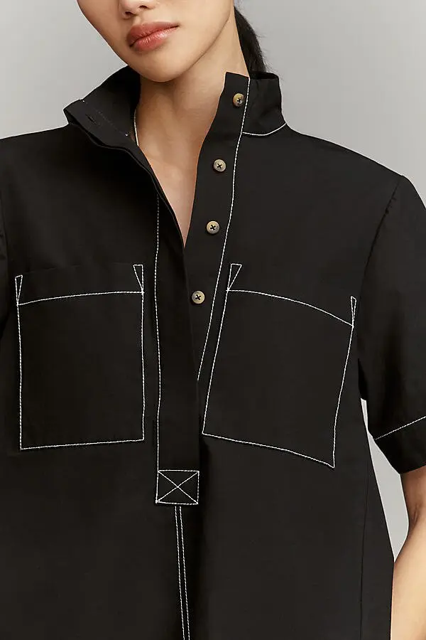 Maeve Popover Swing Top With Chest Pockets - Black