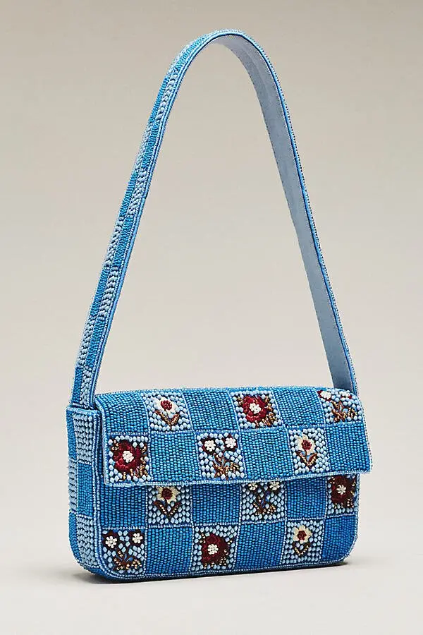 Anthropologie Beaded Floral Edition Shoulder Bag - Pale Blue Pattern
