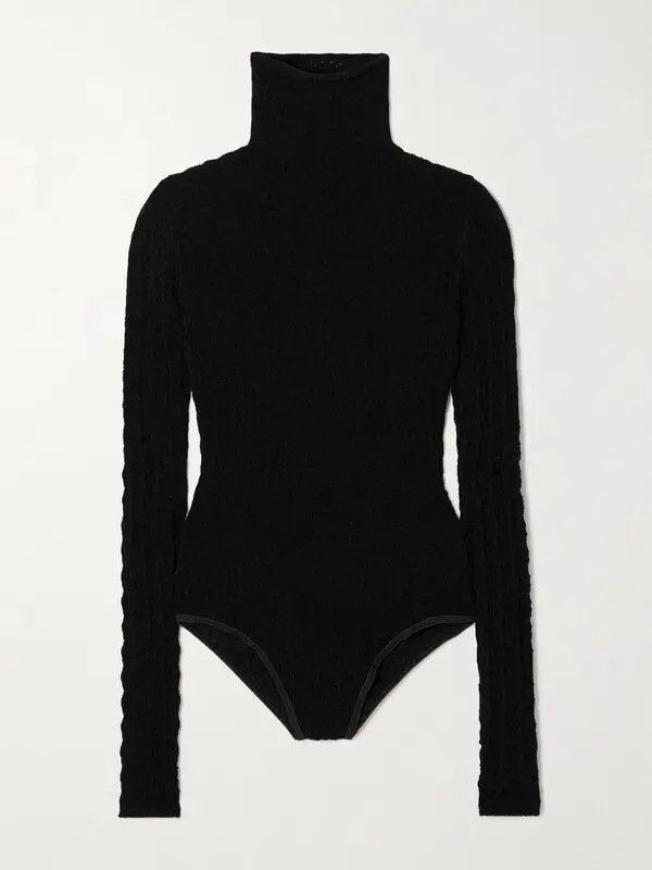Alaïa Open-knit Turtleneck Bodysuit - Black