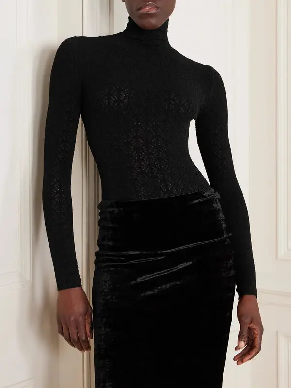 Alaïa Open-knit Turtleneck Bodysuit