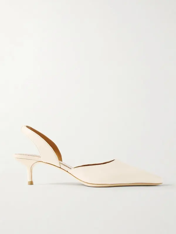 Staud Sebastian Leather Slingback Pumps - Ivory