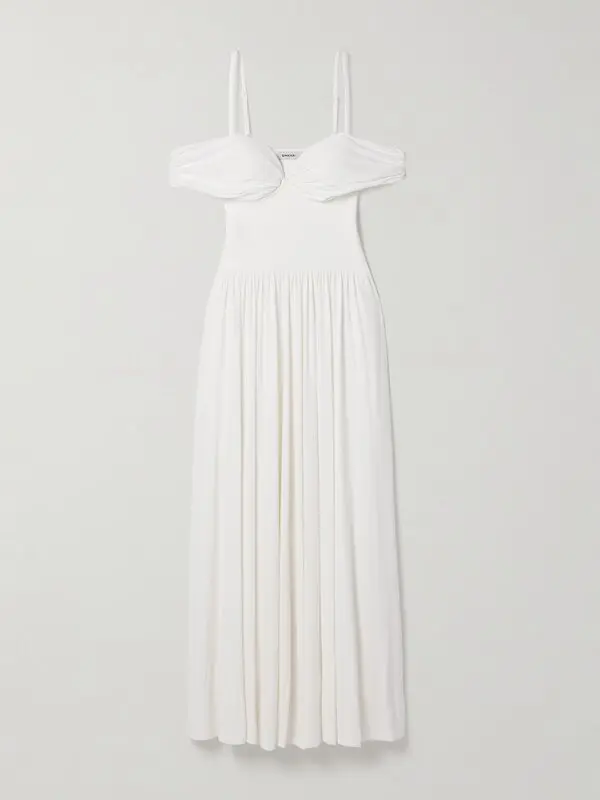 Simkhai Amarantha Cold-shoulder Pleated Gown - Neutrals