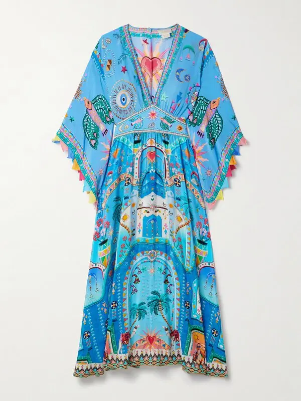 blue crepe de chine dress RIXO Karly Crepe de Chine Midi Cara Mix Blue