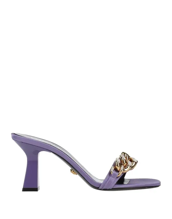 Versace Textile Fibers Slide Sandals With Embellished Chain Detail