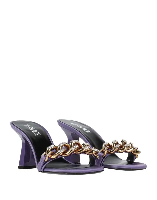 Versace Textile Fibers Slide Sandals With Embellished Chain Detail