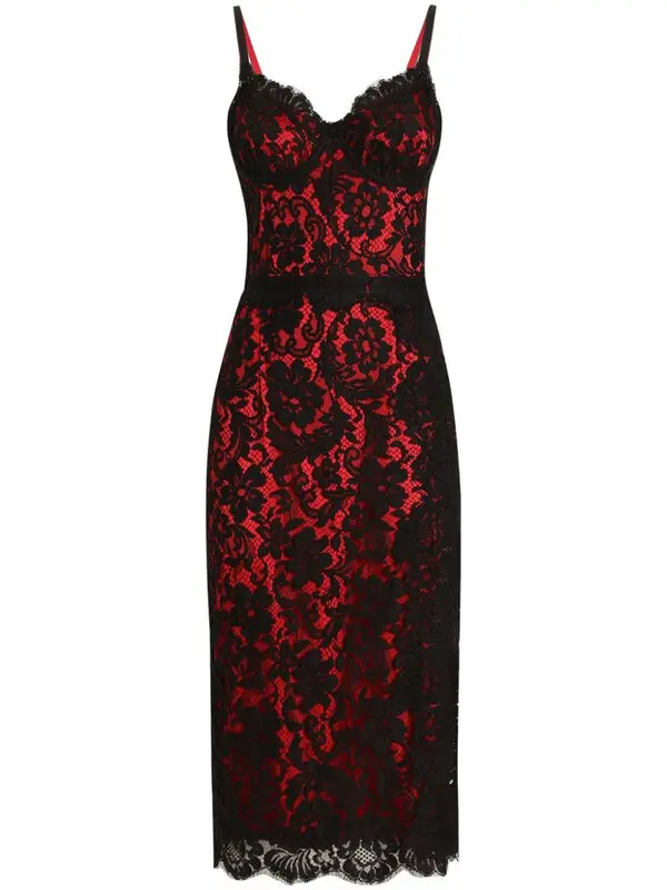 Dolce & Gabbana Floral-lace Midi Dress - Black