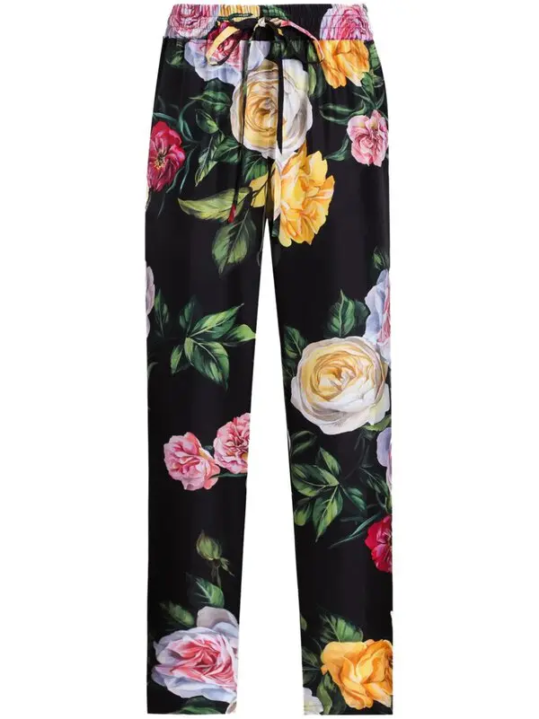 Dolce & Gabbana Floral-print Trousers - Black