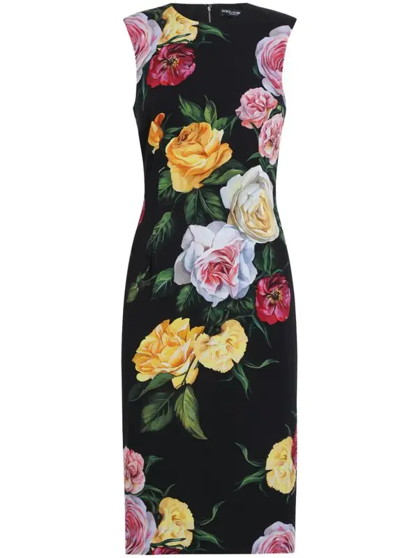Dolce & Gabbana Floral-print Midi Dress - Black