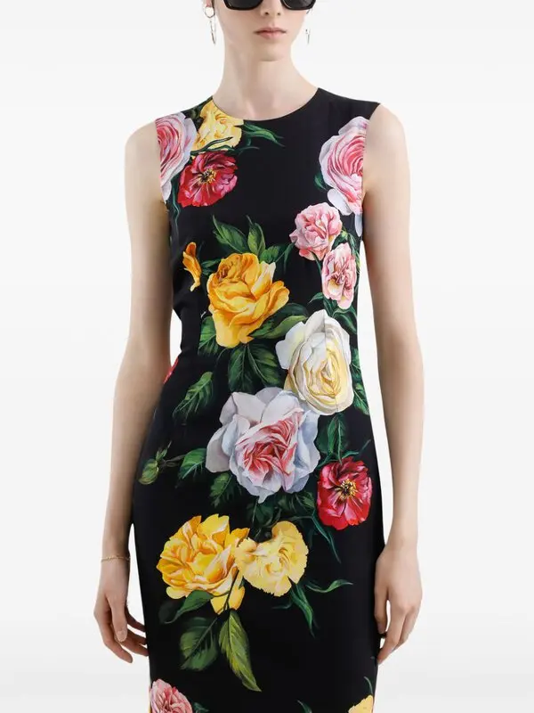 Dolce & Gabbana Floral-print Midi Dress - Black