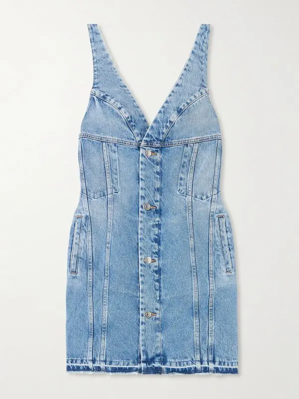 Stella McCartney Frayed Paneled Denim Mini Dress - Blue