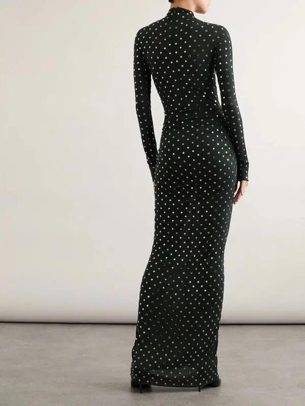 AlaA Studded Draped Stretch-Jersey Maxi Dress - Dark Green | Editorialist