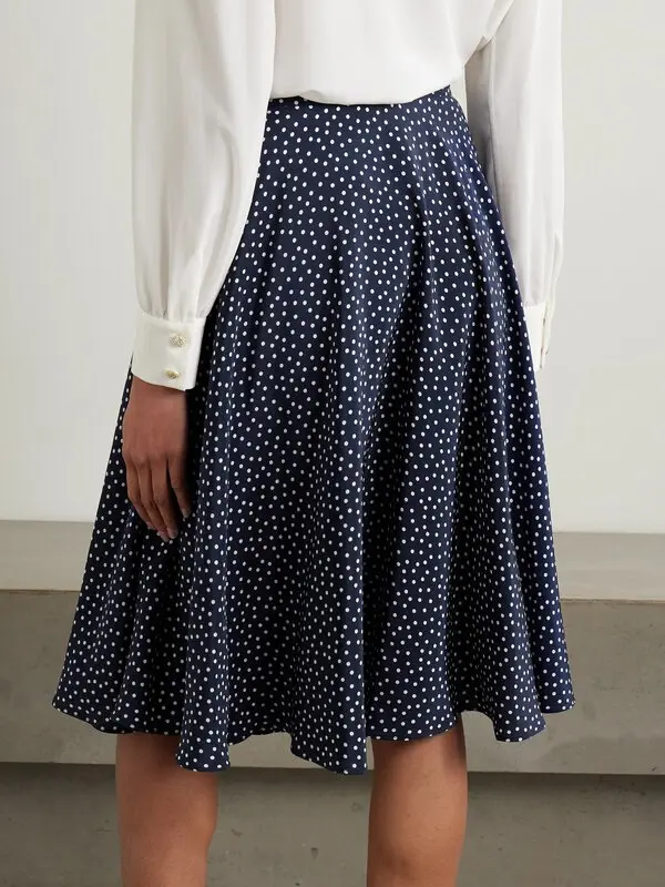 Alessandra Rich Pleated Polka-dot Silk Crepe De Chine Midi Wrap-effect Skirt
