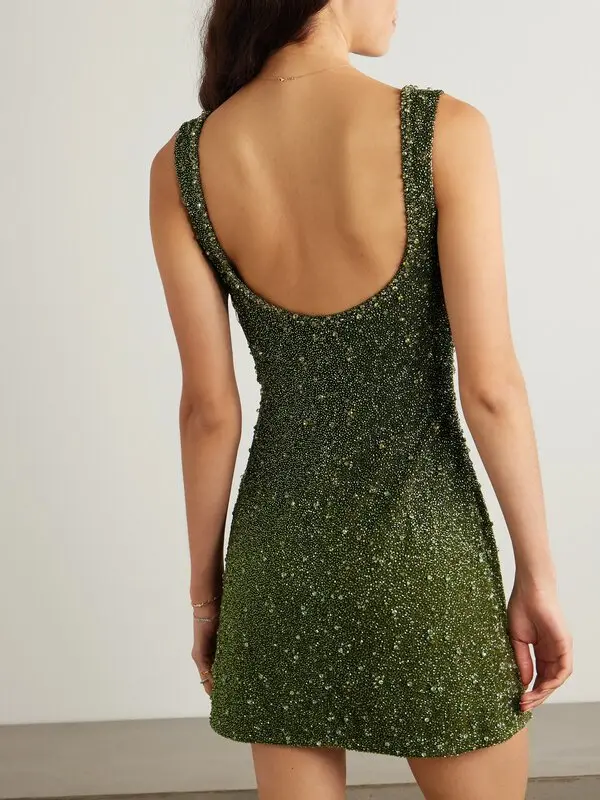 Clio Peppiatt Embellished Stretch-tulle Mini Dress - Green