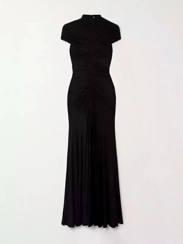 Alaïa Ruched Jersey Maxi Dress - Black