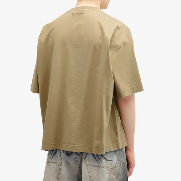 Vetements Oval Logo Cropped Boxy T-Shirt In Taupe - 45% Off