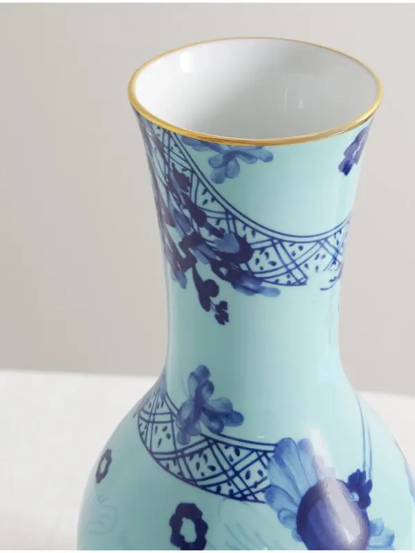 GINORI 1735 Tulipano Gold-plated Porcelain Vase - Blue