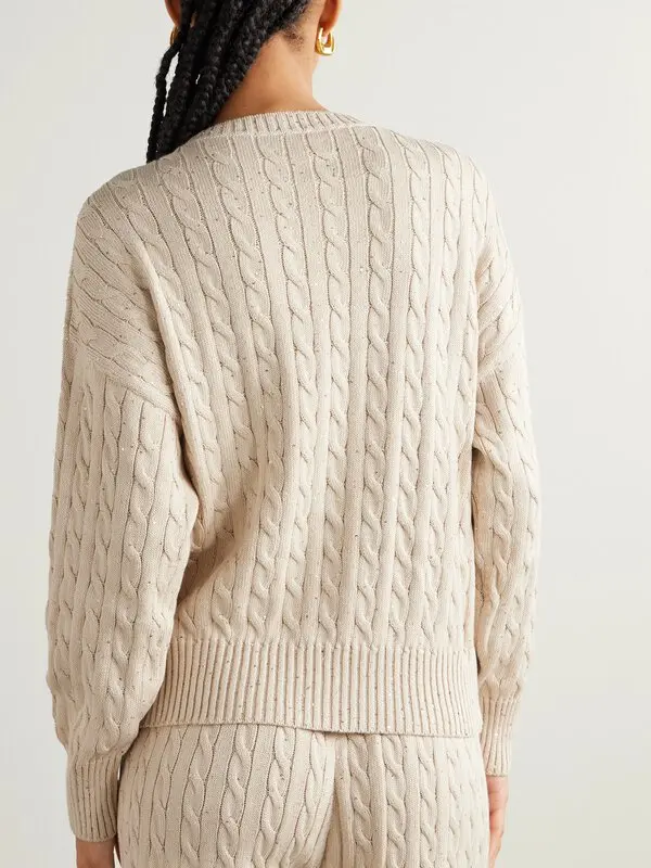 Brunello Cucinelli Sequin-embellished Cable-knit Sweater - Neutrals