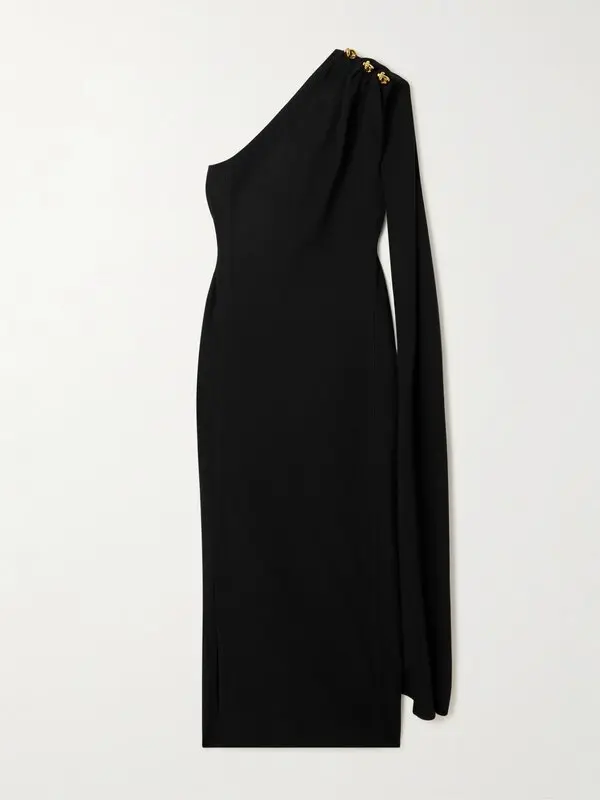 Bottega Veneta Cape-effect Embellished One-shoulder Crepe Midi Dress - Black
