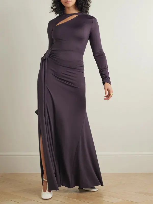 Victoria Beckham Tie-detailed Gathered Cut-out Gown