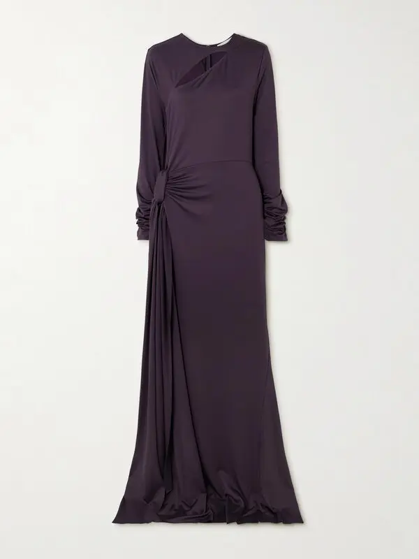 Victoria Beckham Tie-detailed Gathered Cut-out Gown