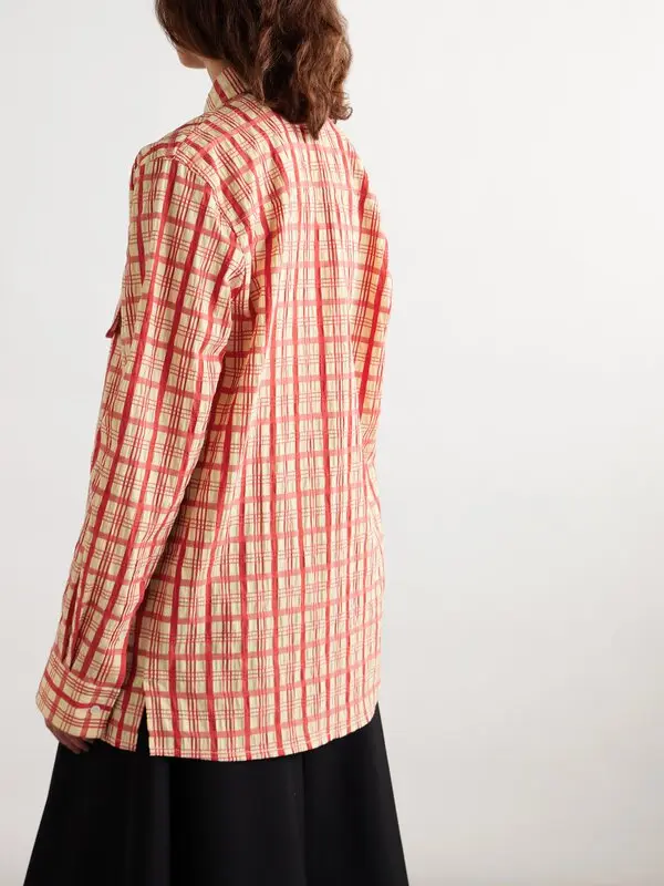 Bottega Veneta Draped Checked Cotton-seersucker Blouse