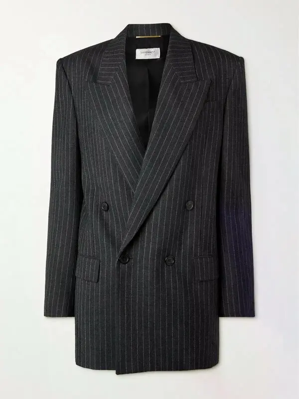 Saint Laurent Oversized Double-breasted Pinstriped Wool-flannel Blazer