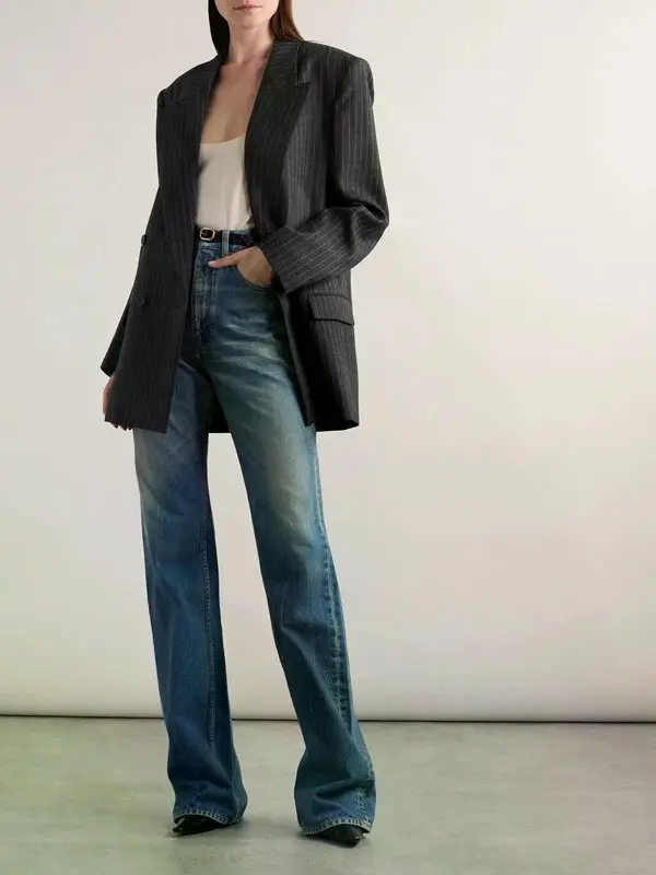 Saint Laurent Oversized Double-breasted Pinstriped Wool-flannel Blazer