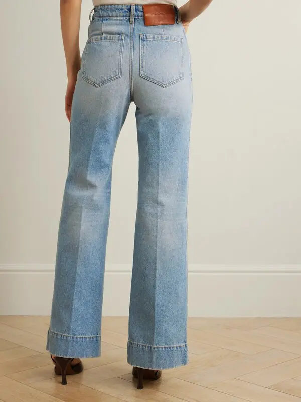 Victoria Beckham Alina Embroidered High-rise Wide-leg Jeans - Blue