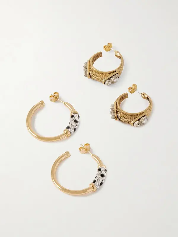 Maison Mayle Twin T.e.r. -plated Crystal Hoop Earrings - Gold