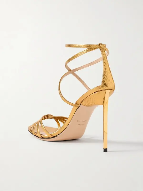 TOM FORD Metallic Lizard-effect Leather Sandals