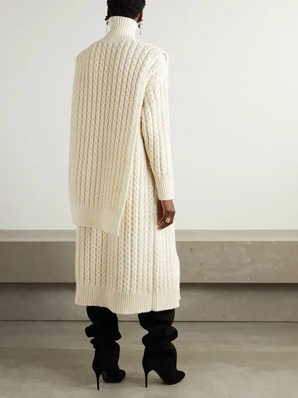 Alaïa Oversized Ribbed Wool Turtleneck Vest - Ivory