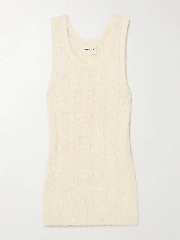 Khaite Lena Ribbed Silk And Cashmere-blend Tank - Neutrals