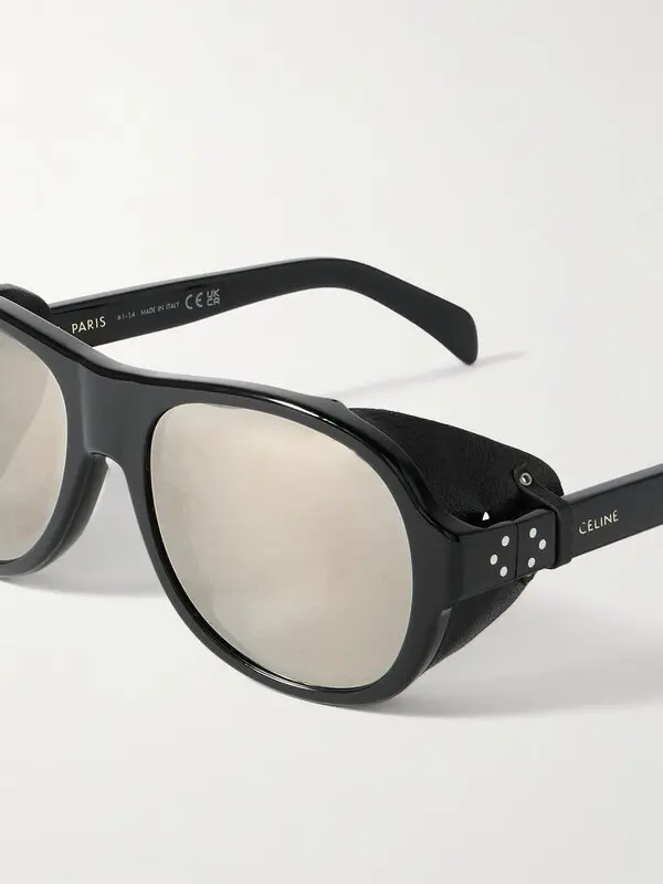 Celine Aviator-style Leather-trimmed Sunglasses - Black