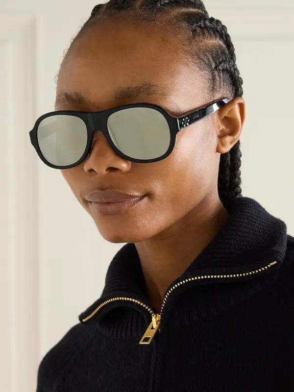 Celine Aviator-style Leather-trimmed Sunglasses - Black