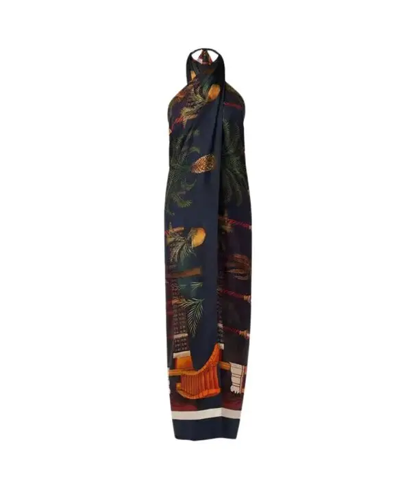 Johanna Ortiz Enigma De Seda Open-back Draped Printed Silk-satin Halterneck Tunic