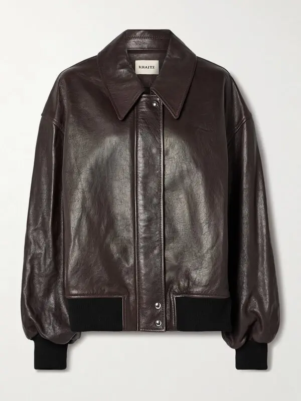Khaite Shelman Leather Bomber Jacket - Brown