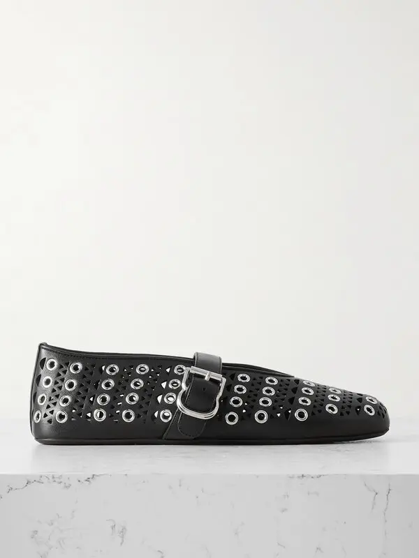 Alaïa Vienne Perforated Leather Ballet Flats - Black