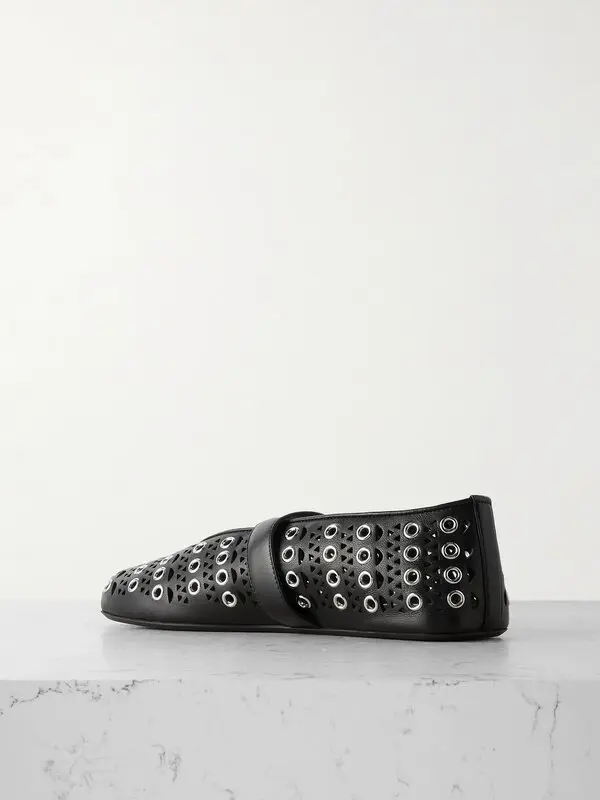Alaïa Vienne Perforated Leather Ballet Flats - Black