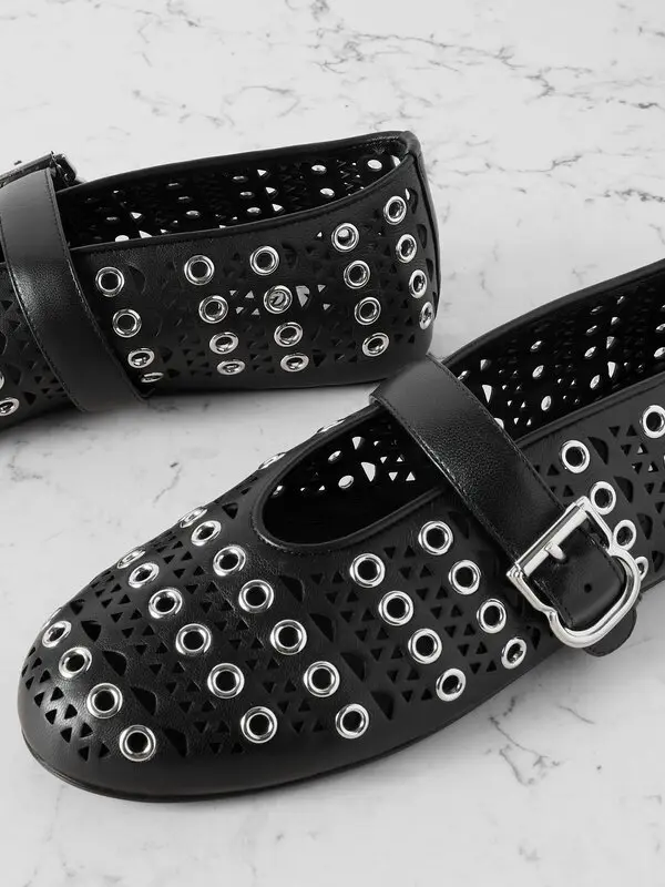 Alaïa Vienne Perforated Leather Ballet Flats - Black