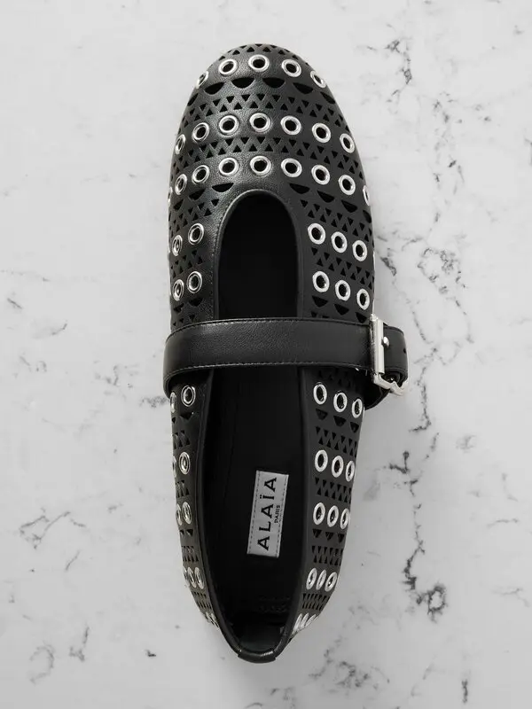 Alaïa Vienne Perforated Leather Ballet Flats - Black