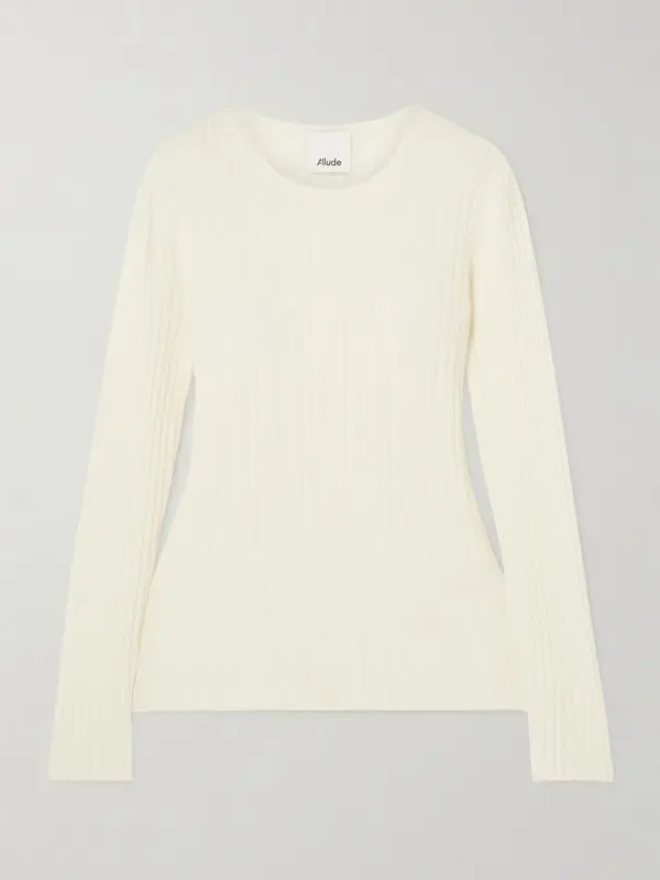 ALLUDE Ribbed Cashmere Crewneck Sweater
