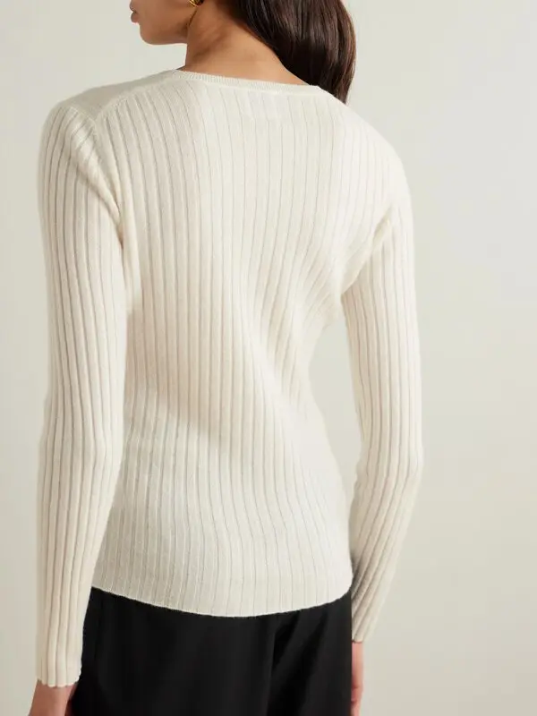 ALLUDE Ribbed Cashmere Crewneck Sweater