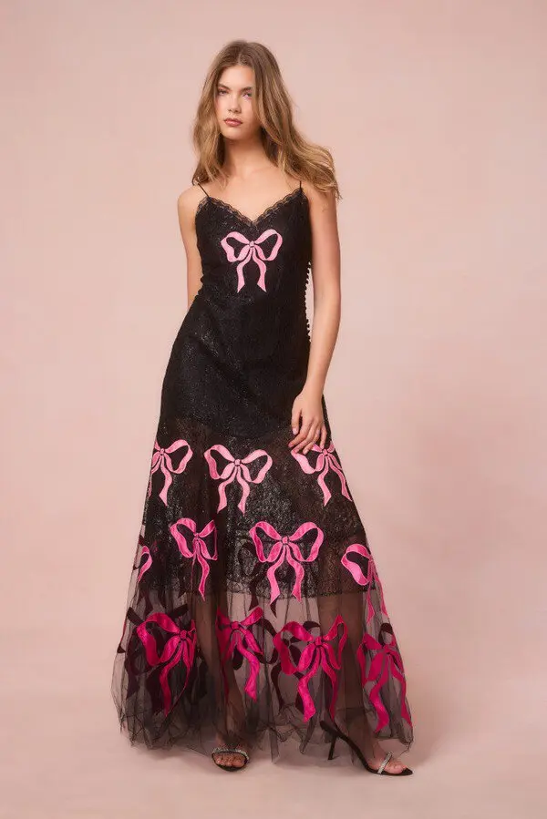 Loveshackfancy Carette Lace Maxi Bow Dress - Black | Editorialist