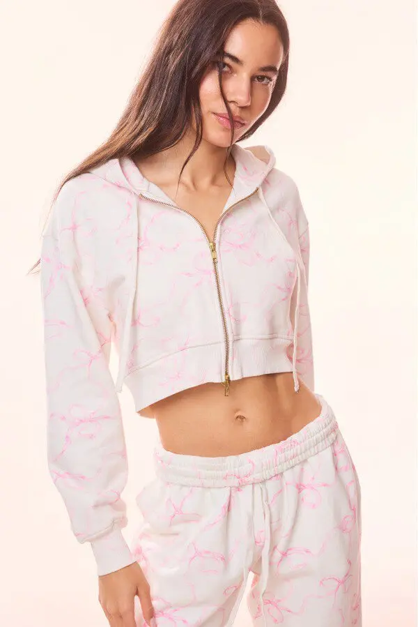 LoveShackFancy Pierra Cotton Cropped Bow Hoodie