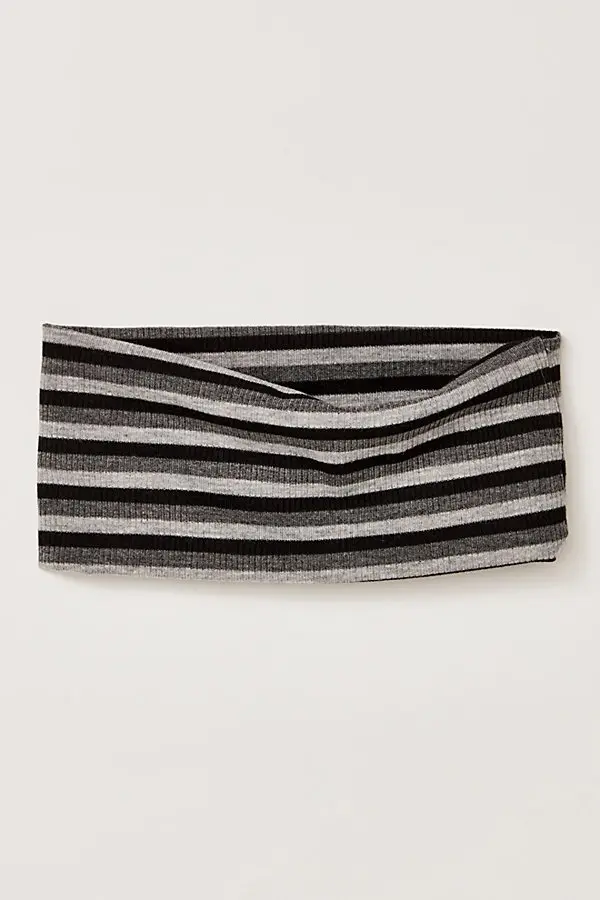 Free People Ribbed Striped Headband - Dark Grey