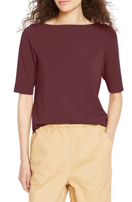 Universal Standard Bella Boatneck Stretch Pima Cotton Top - Black Cherry Red