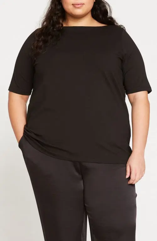 Universal Standard Bella Boatneck Stretch Pima Cotton Top - Black
